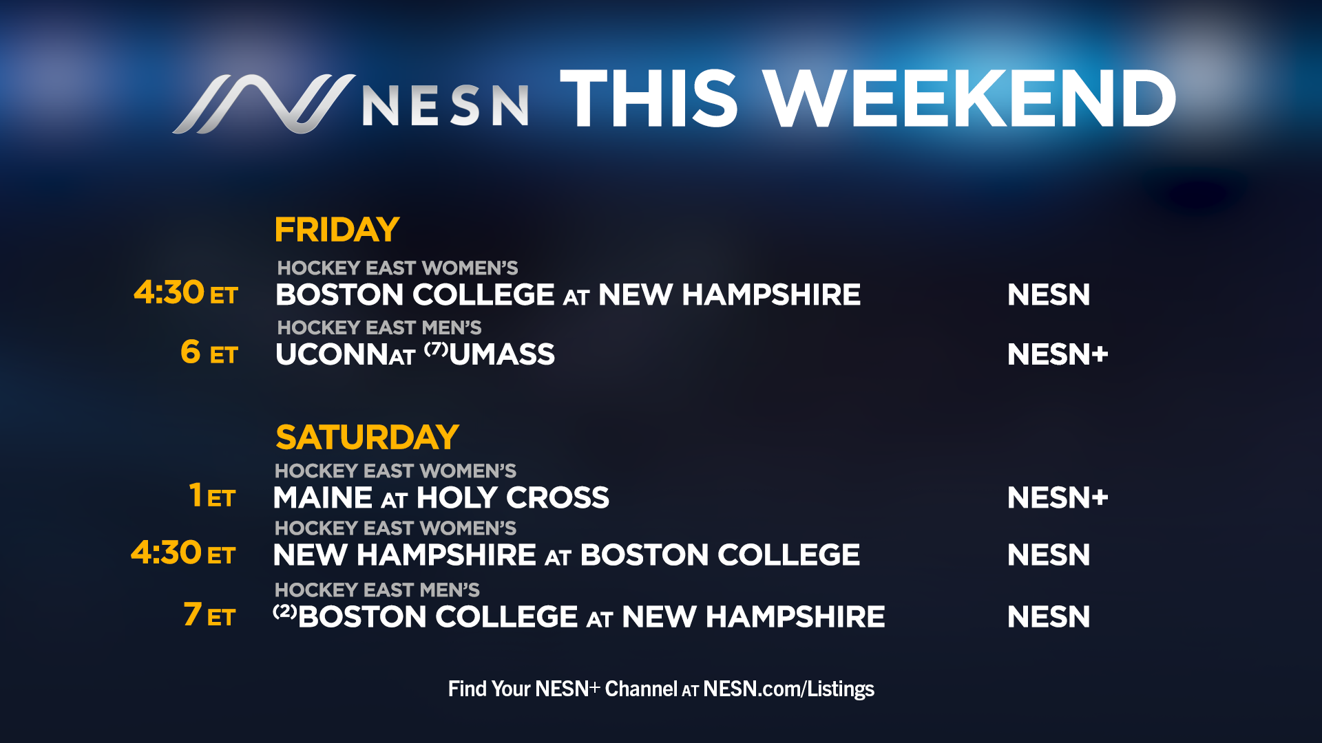 Hockey East Matchups Headline Big Weekend Of College Sports On NESN ...
