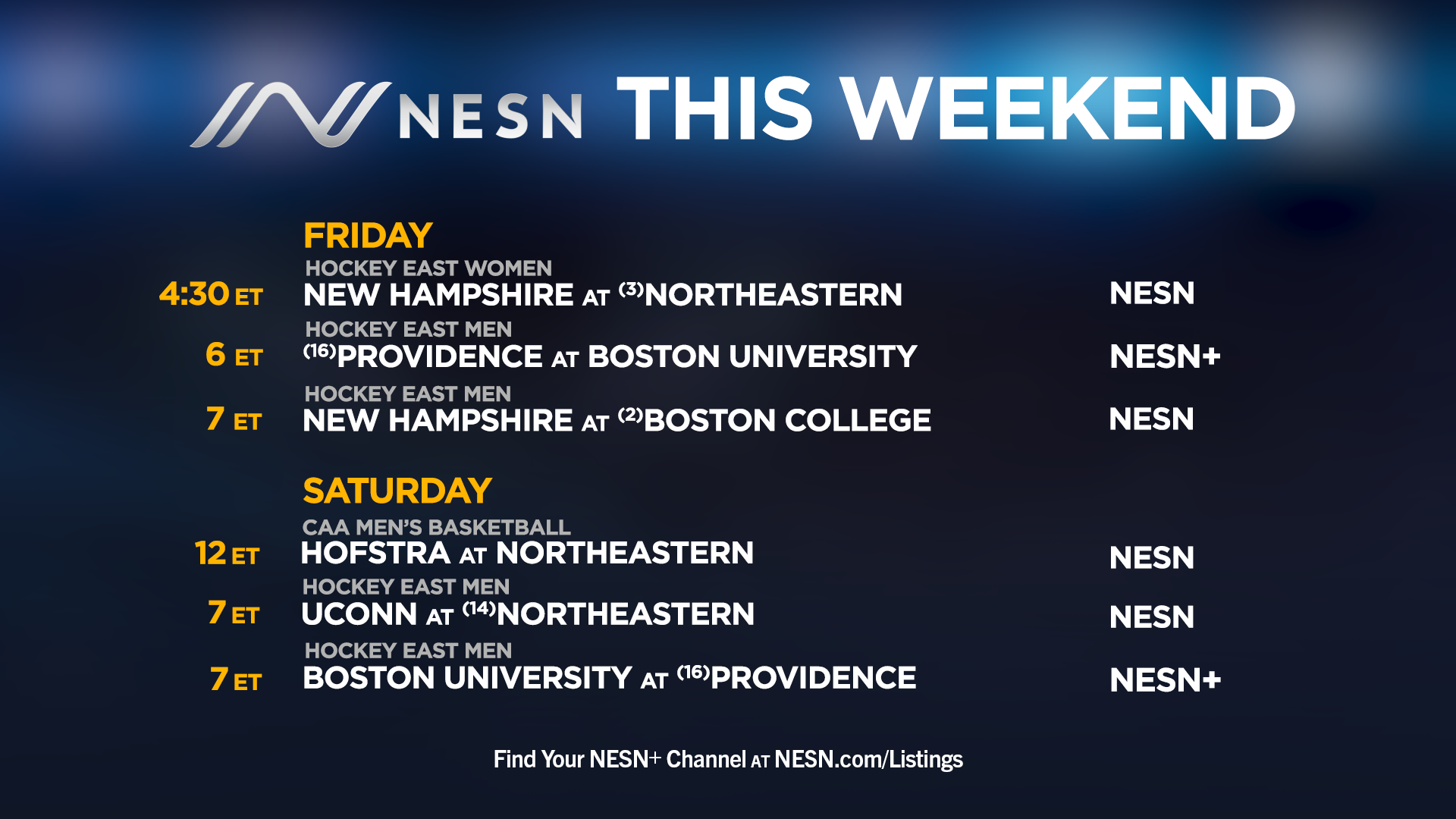 Hockey East Clashes, ACC Basketball Doubleheader Headline College ...