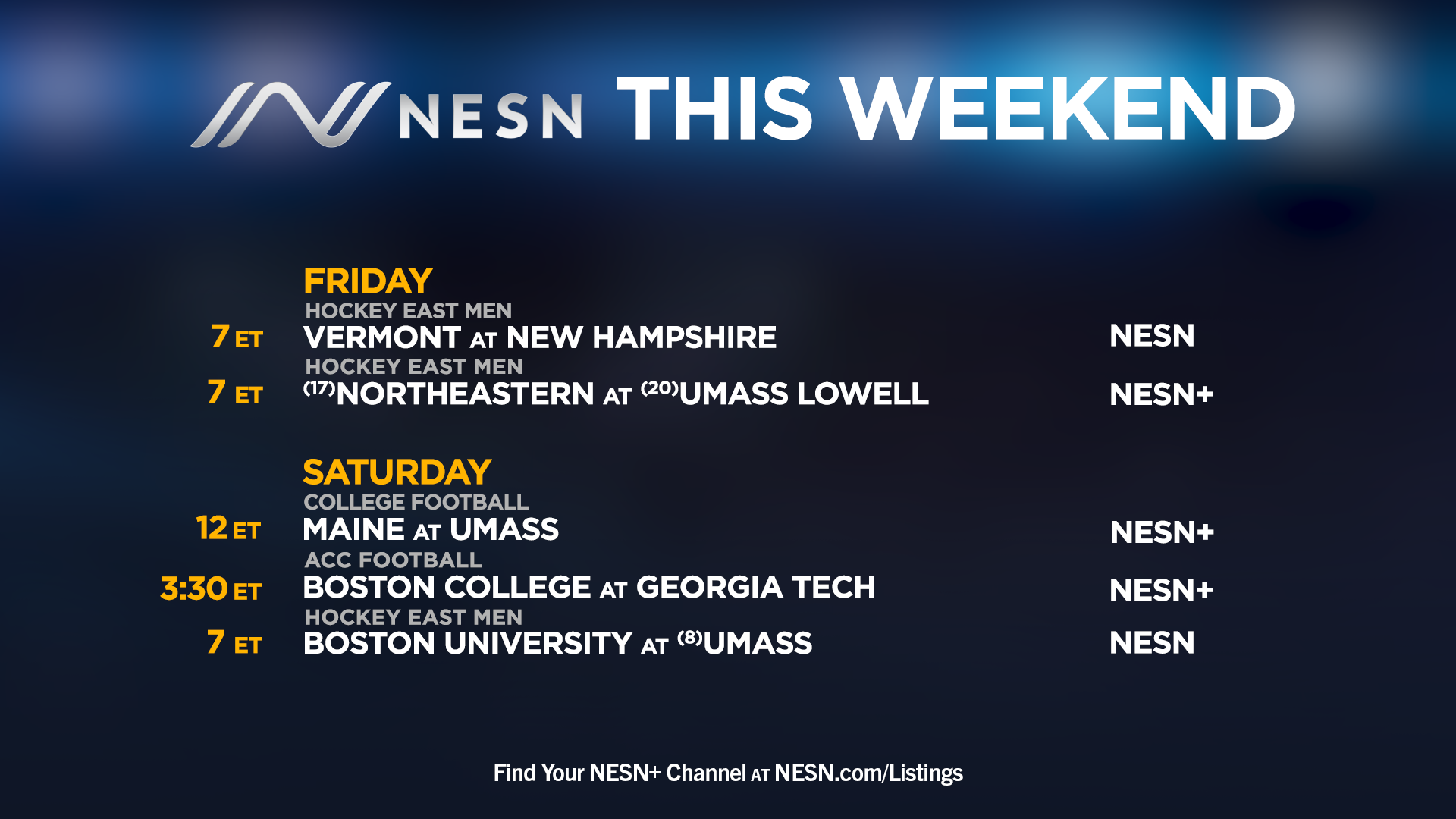 Hockey East Headlines Weekend Of College Sports On NESN Networks