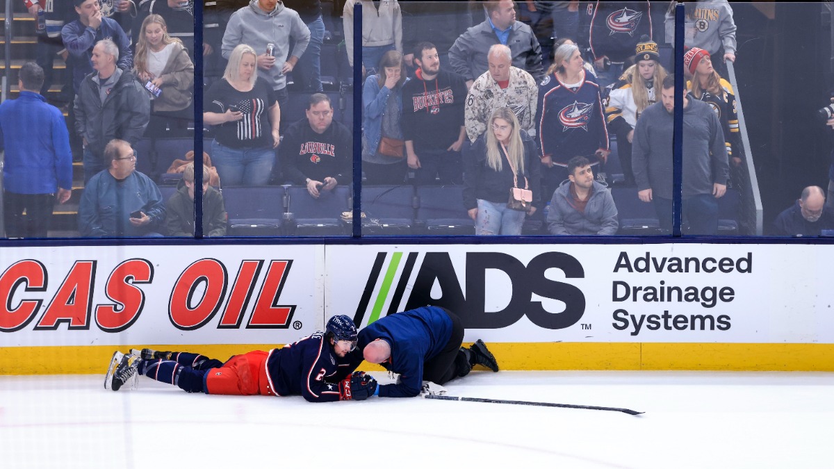 Andrew Peeke Finishes Game After Hard Hit By Brad Marchand In First